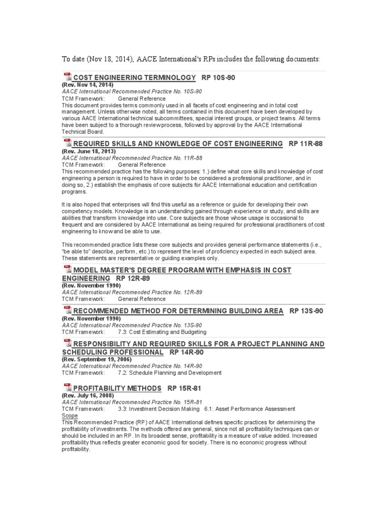 03 Listado y Detalle de Las AACE RPs Al 18-11-2014 | PDF | Risk ...