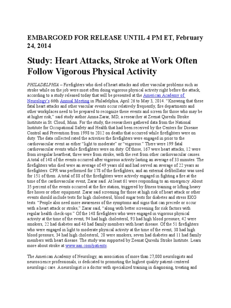 Study: Heart Attacks, Stroke at Work Often Follow Vigorous Physical ...