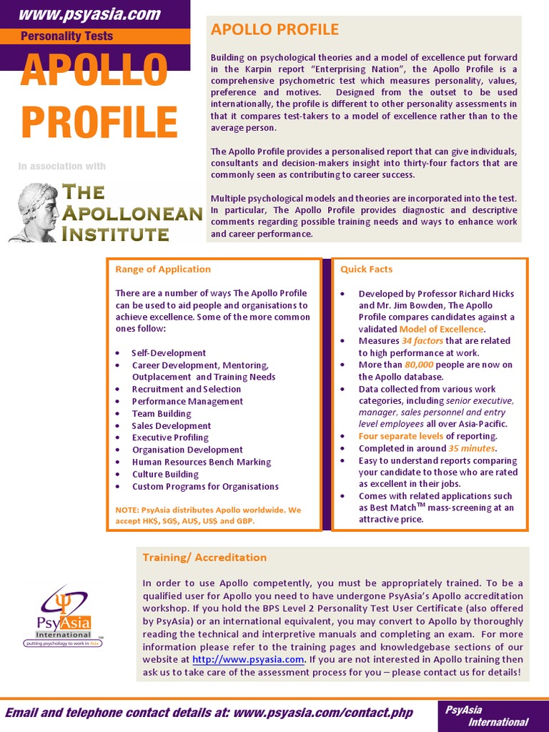Apollo Profile Factsheet | PDF | Call Centre | Test (Assessment)