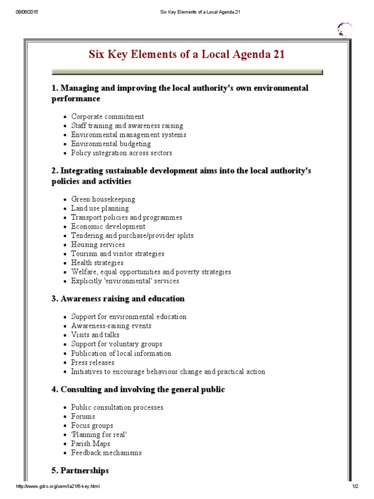 Key Elements of Local Agenda 21 | PDF