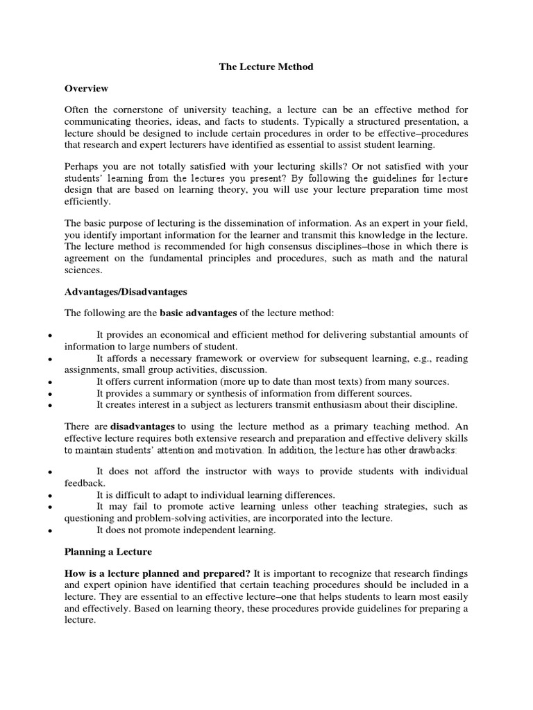 Lecture Method 1 | PDF | Lecture | Learning