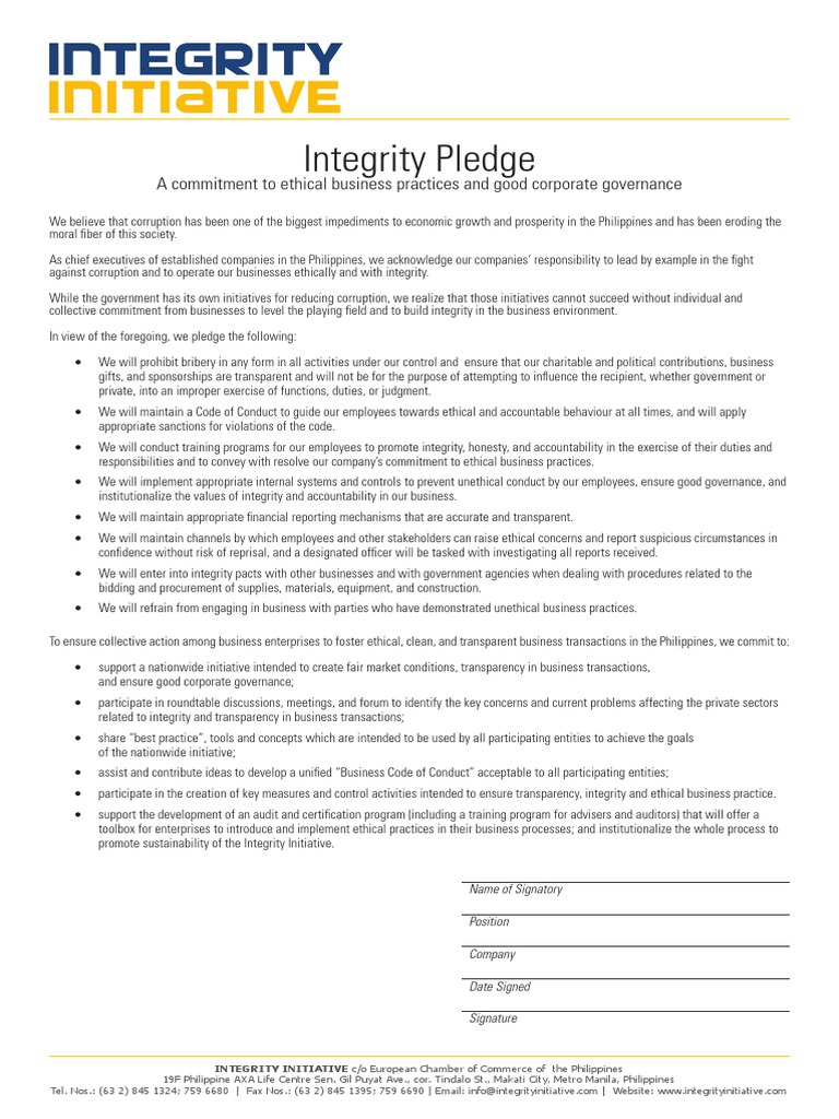 Integrity Pledge | Business Ethics | Corruption