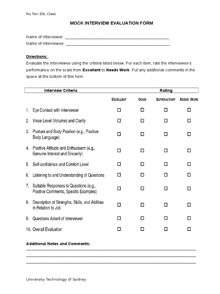 Mock Interview Evaluation Form | PDF