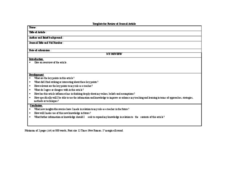 Template For Review of Journal Article | PDF | Self-Improvement | Science & Mathematics