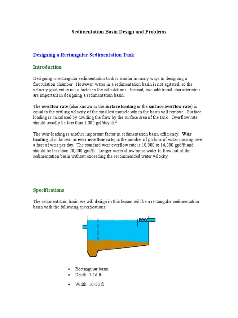 Sedimentation Basin Design | PDF
