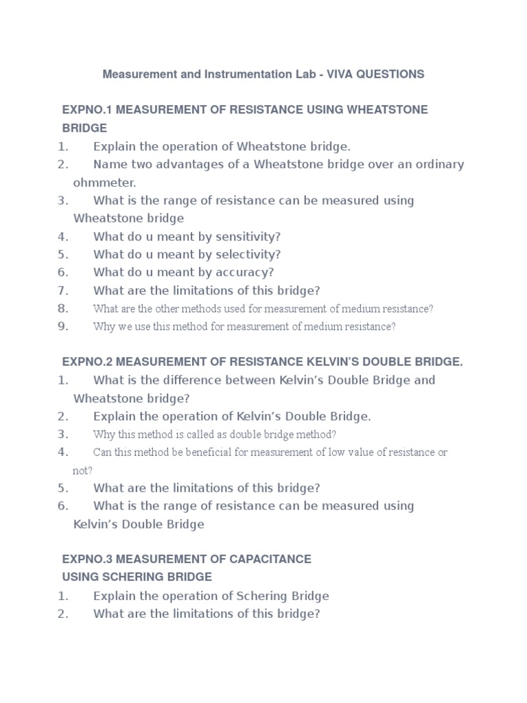 Measurement and Instrumentation Lab VIVA Questions | PDF | Transformer ...