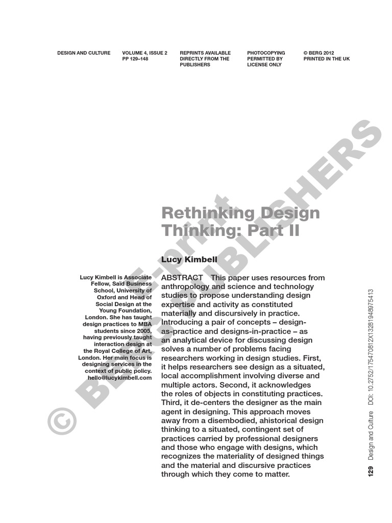 Rethinking Design Thinking Part II Kimbell 2012 | Download Free PDF ...