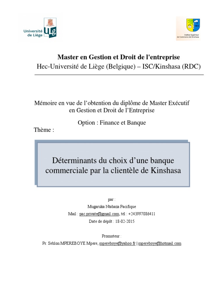 Déterminants Du Choix D'une Banque Commerciale Par La Clientèle de Kinshasa | PDF | Attitude ...