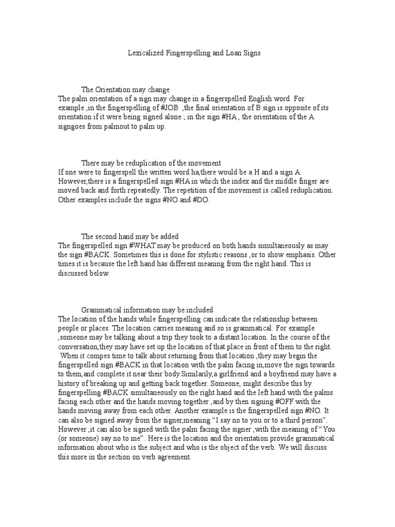 Lexicalized Fingerspelling and Loan Signs | PDF | Sign Language ...