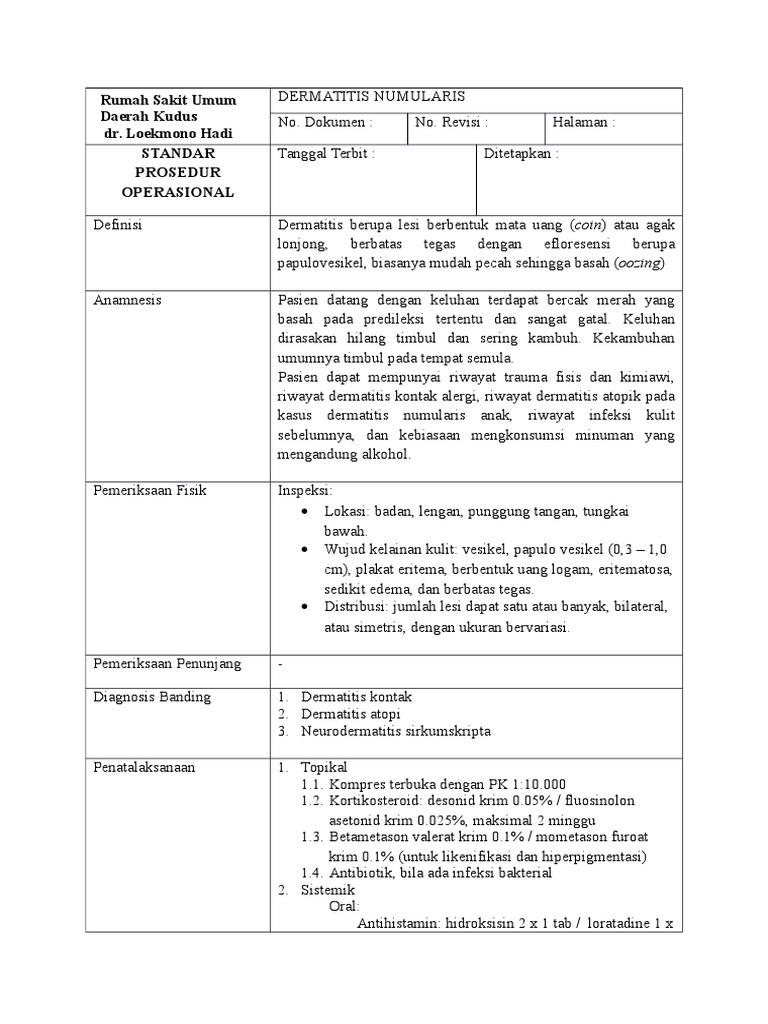 SOP Dermatitis Numularis | PDF