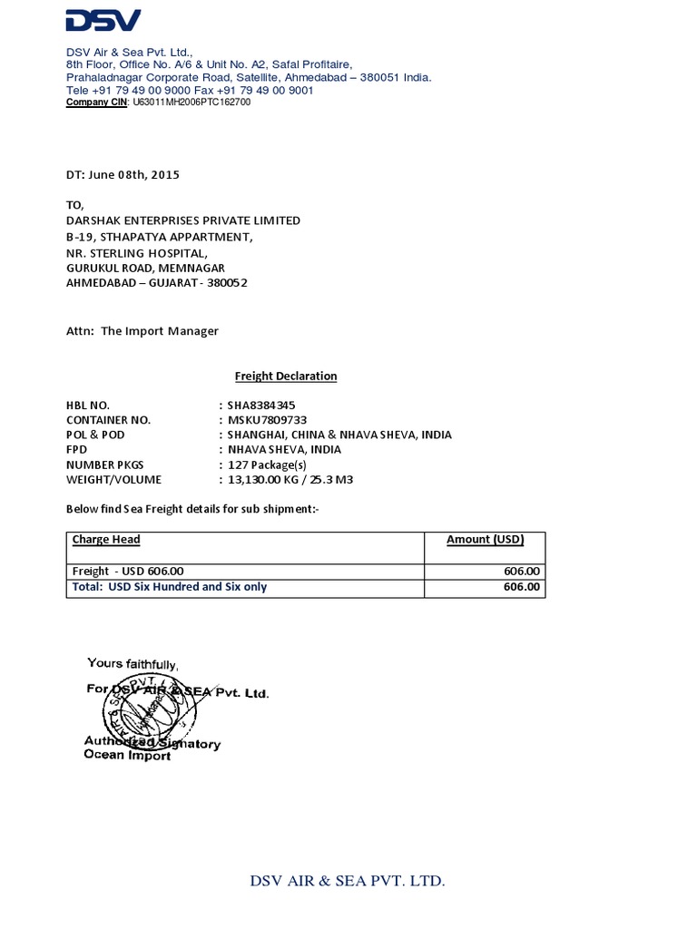 Freight Certificate - Sha8384345 | PDF