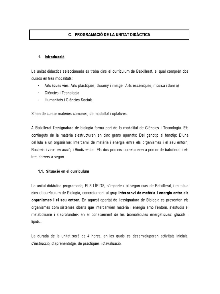 Exemple Unitat Didàctica | PDF