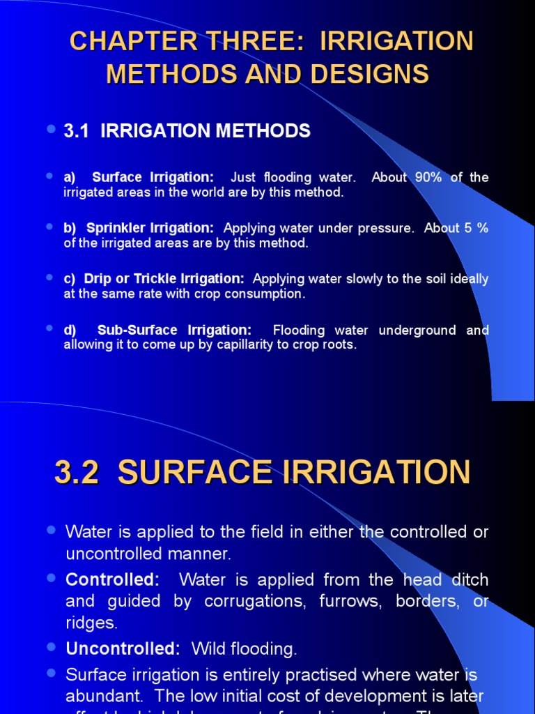 Design Considerations and Parameters for Surface Irrigation Methods | PDF | Irrigation | Plough