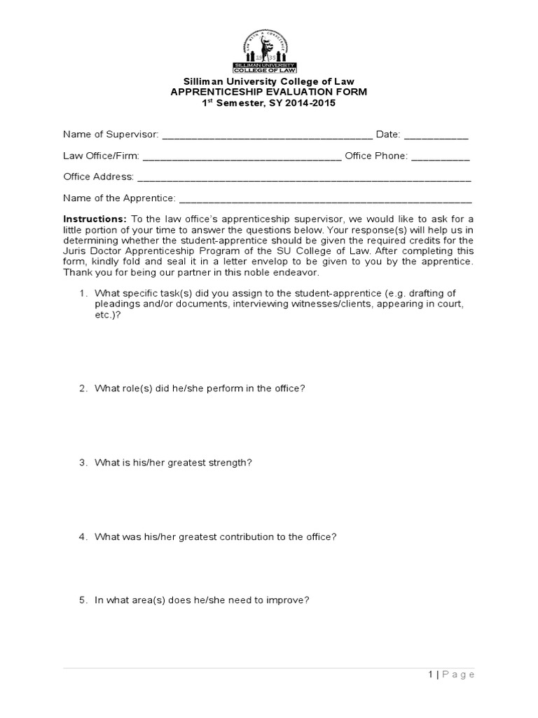 Apprenticeship Evaluation Form | PDF