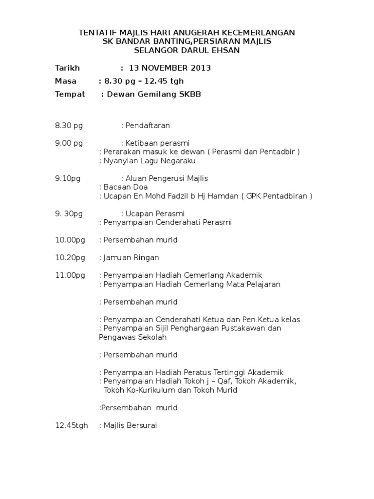 Tentatif Majlis Hari Anugerah Kecemerlangan | PDF