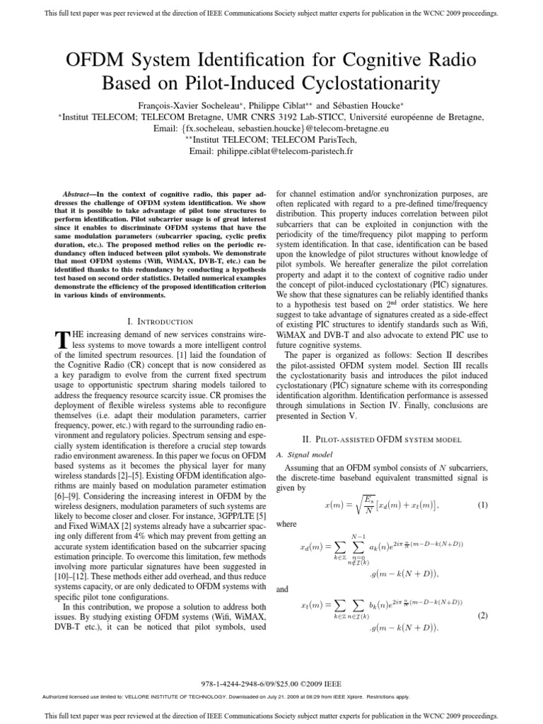 OFDM System Identification For Cognitive Radio Based On Pilot Induced ...