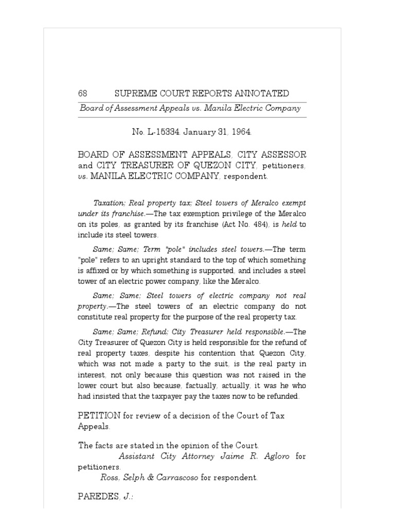 Board of Assessment Appeals vs. Meralco | PDF | Taxes | Government