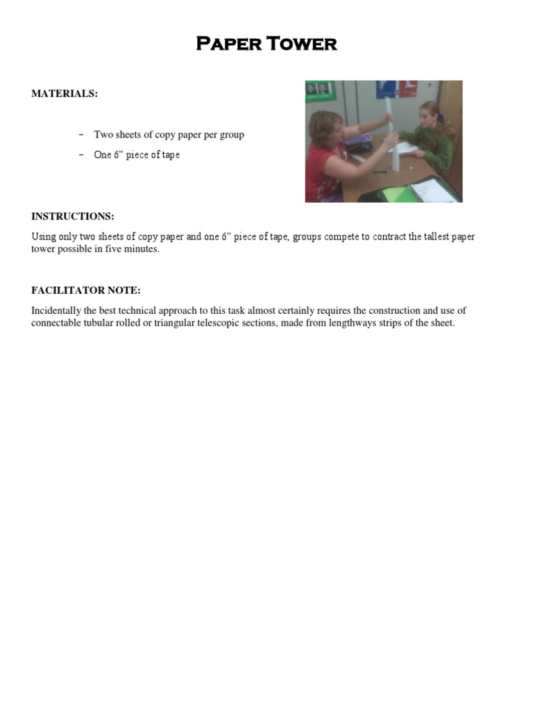 Paper Tower Building Challenge | PDF