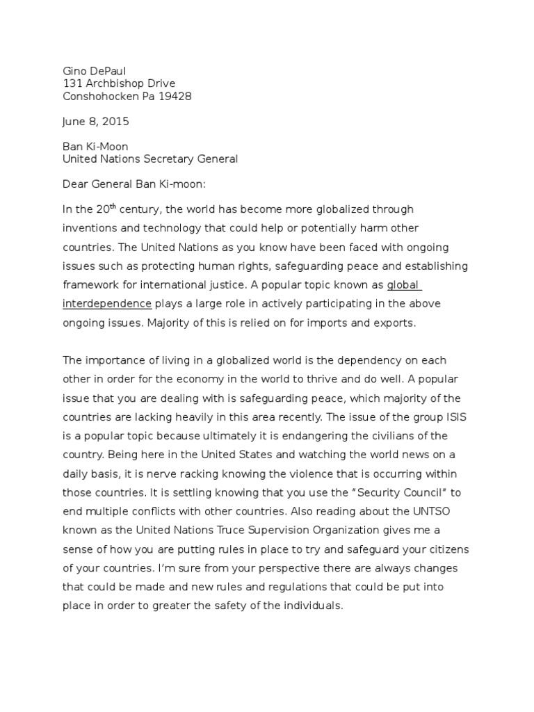 Letter To The United Nations Secretary General | PDF | United Nations ...