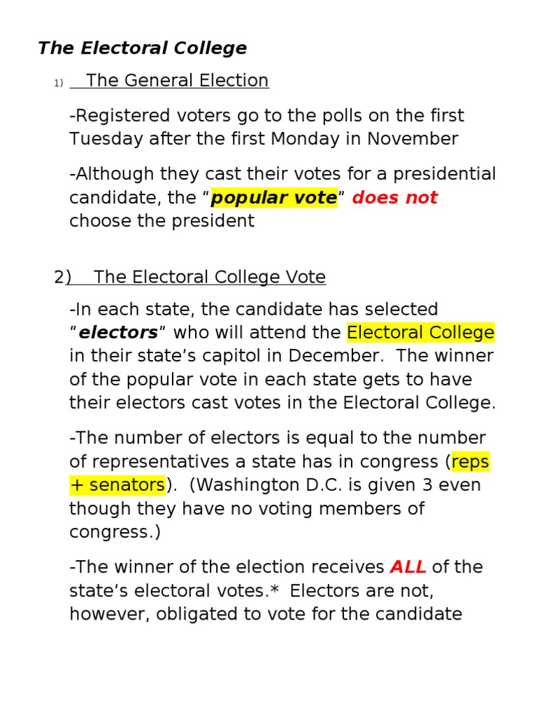 Electoral College vs Popular Vote Explained | PDF