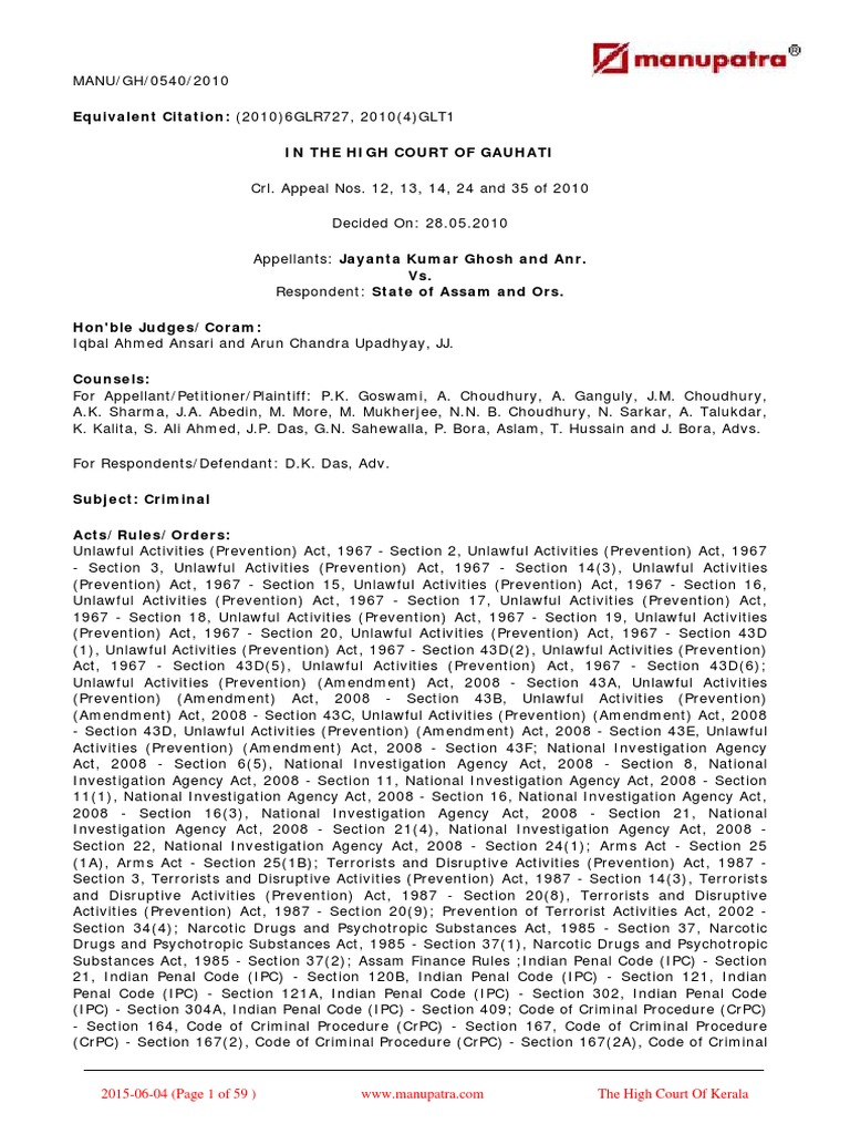 Jayanta Kumar Ghosh V NIA | PDF | Bail | Criminal Procedure In South Africa