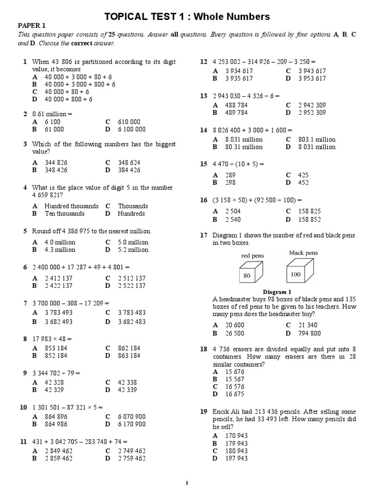 TOPICAL TEST 1: Whole Numbers | PDF | Teaching Mathematics