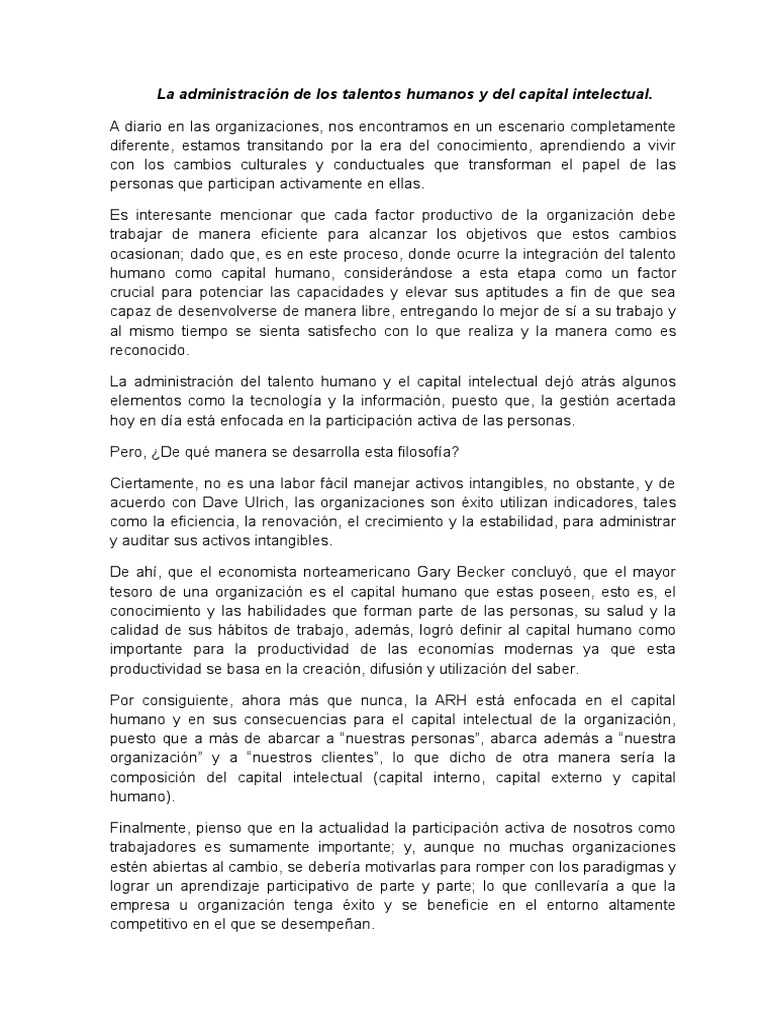 La Administración de Los Talentos Humanos y Del Capital Intelectual | PDF | Capital humano ...