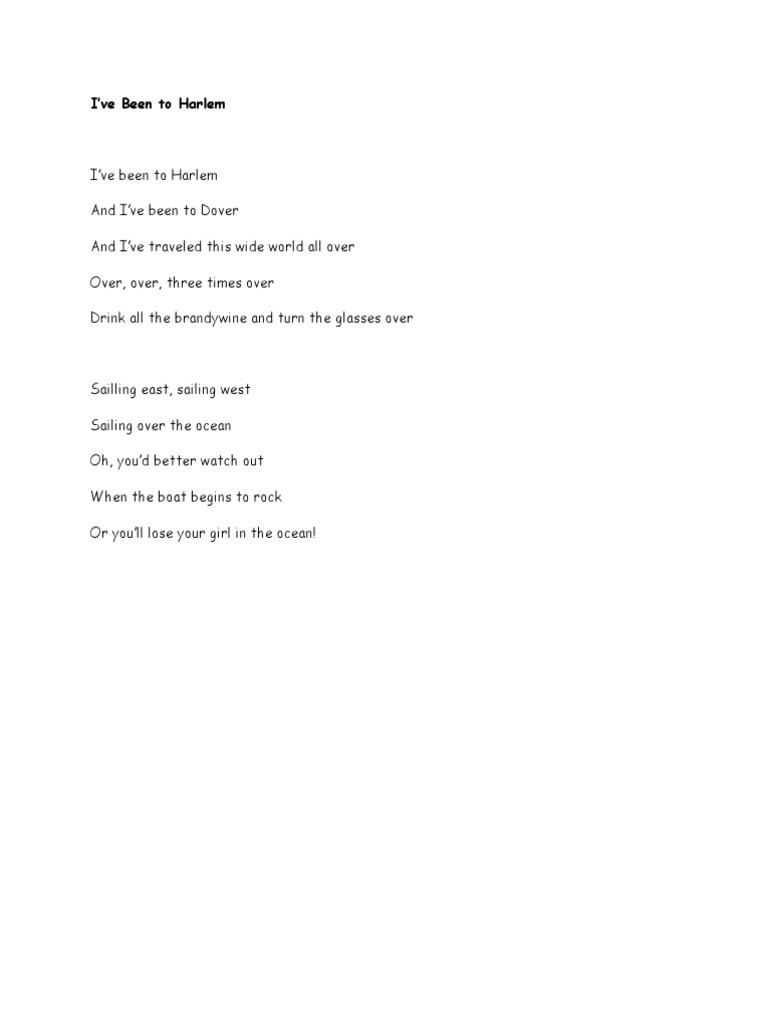Ive Been To Harlem Lyrics | PDF