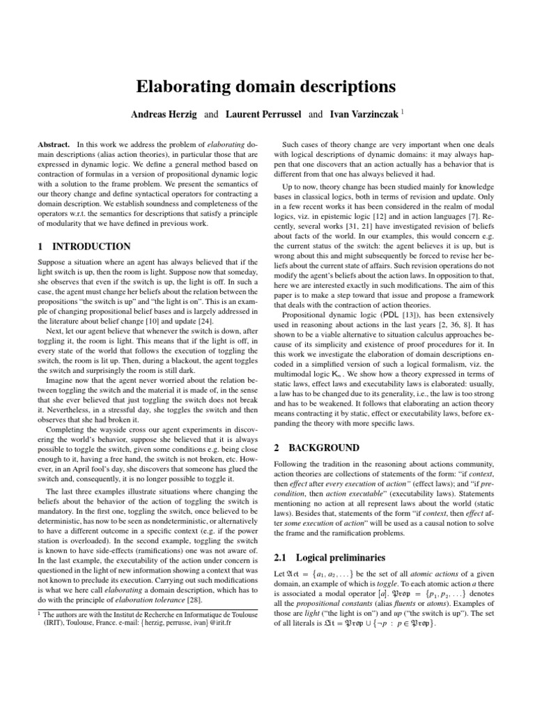 Elaborating Domain Descriptions | PDF | Theory | Logic