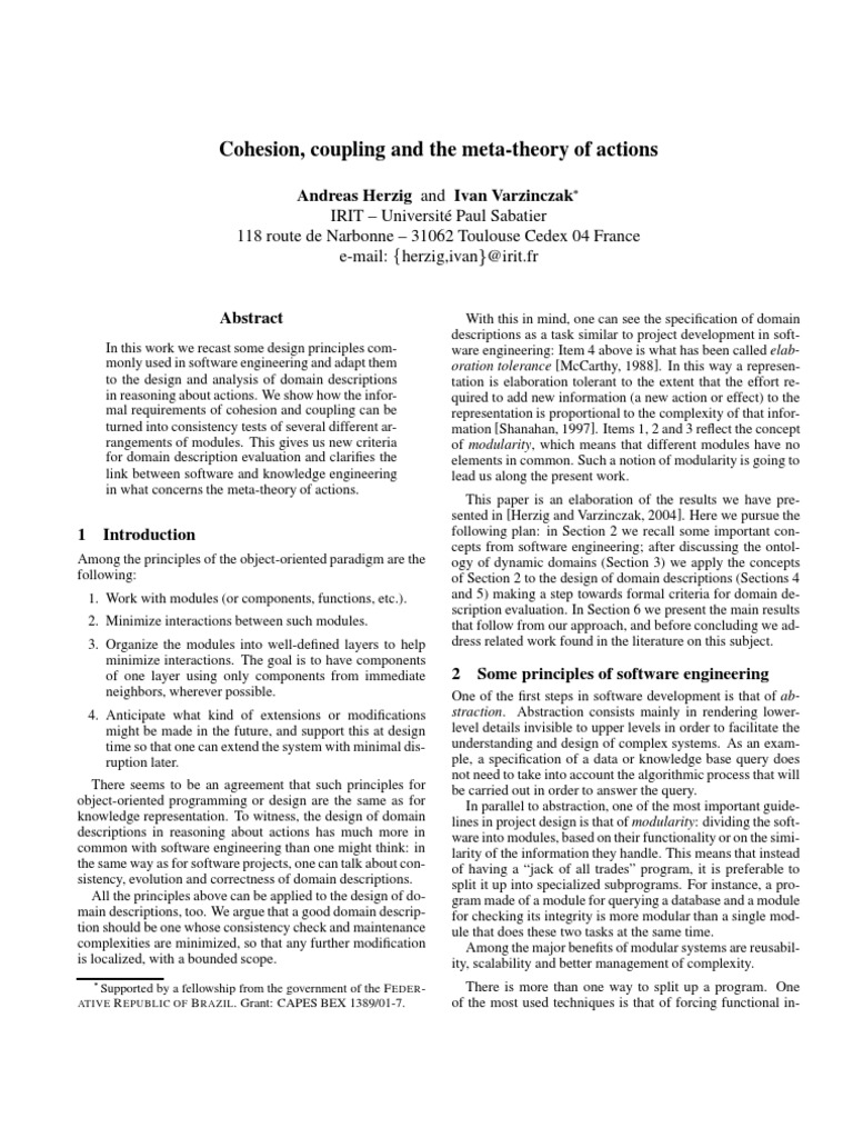 Cohesion, Coupling and The Meta-Theory of Actions | PDF | Modularity ...