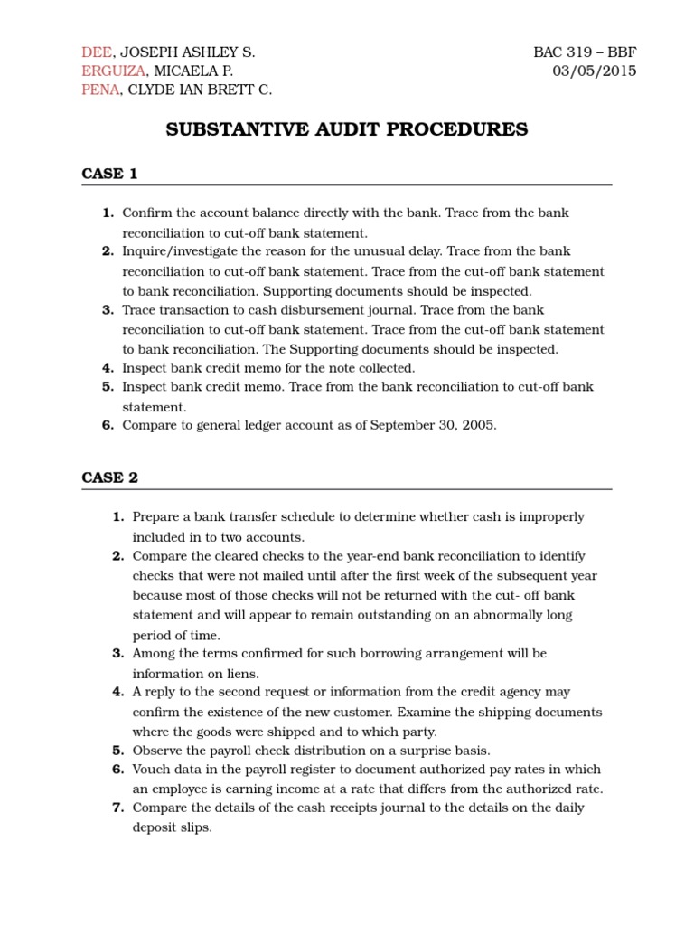 Substantive Audit Procedures: Case 1 | PDF | Debits And Credits | Receipt