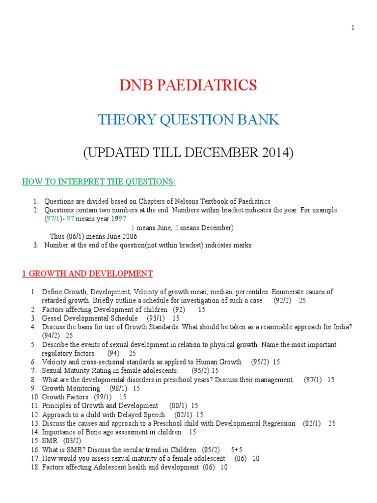 DNB Pediatrics Theory Question Bank | PDF | Breast Milk | Immunodeficiency