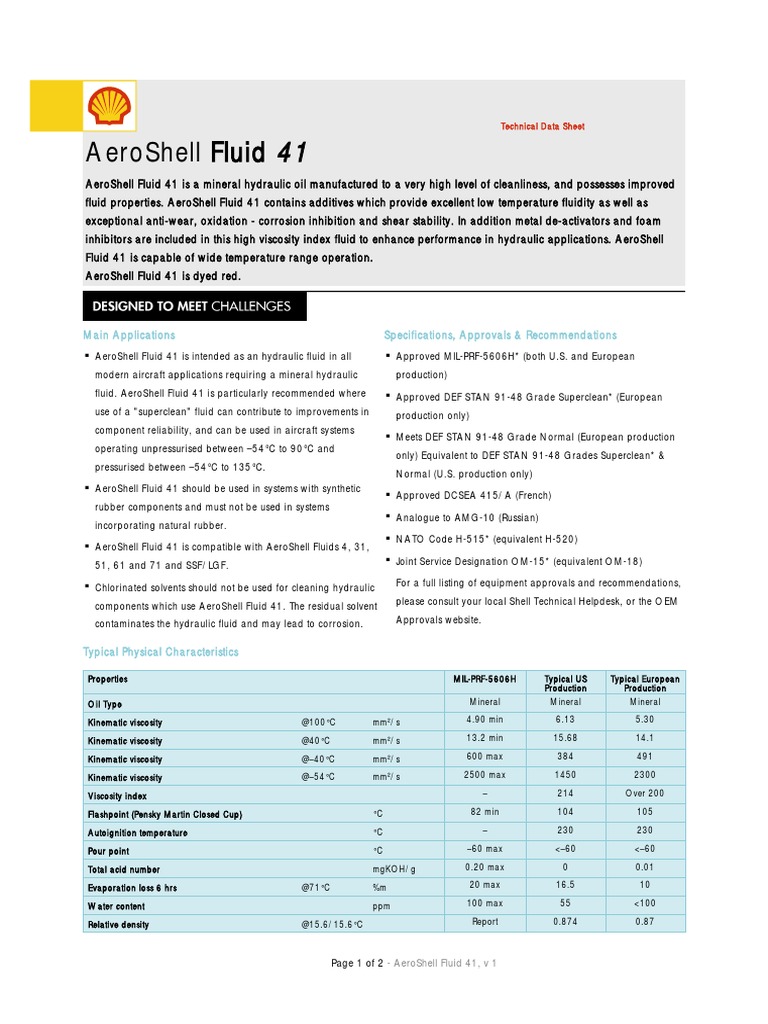 TDS AeroShell Fluid 41 | PDF | Viscosity | Chemistry