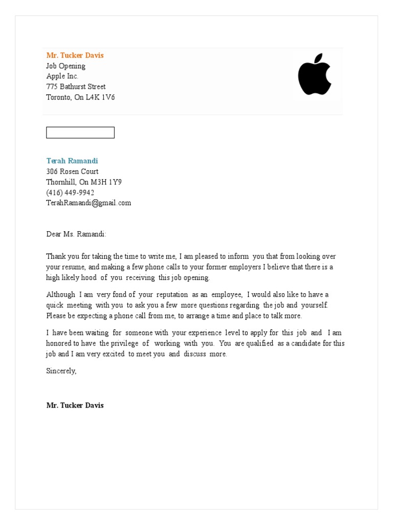 Job Offer Invitation from Apple Inc. | PDF | Language Arts & Discipline ...