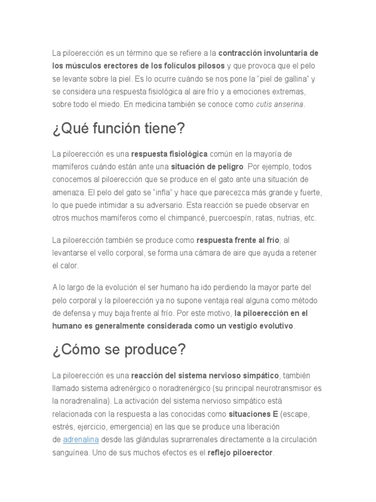 Piloerección: Función y Causas | PDF | Fisiología | Sistema nervioso