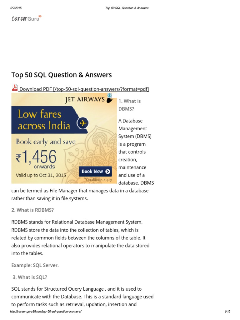 SQL 50 Questions | Download Free PDF | Database Index | Relational Database