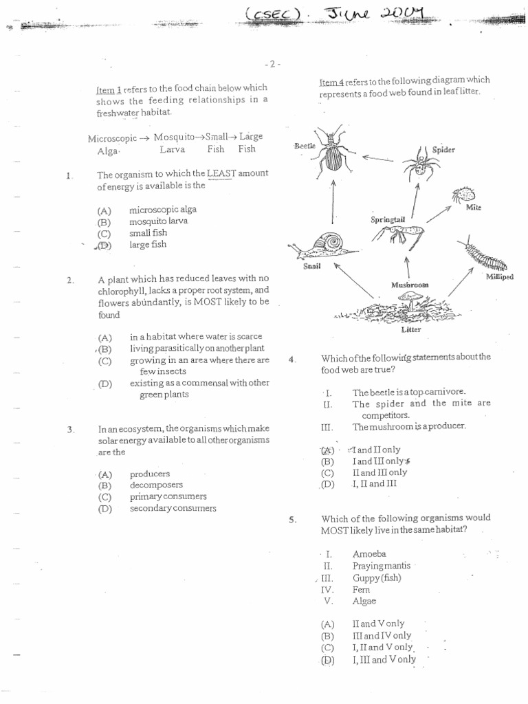 CSEC Biology June 2009 P1 | PDF
