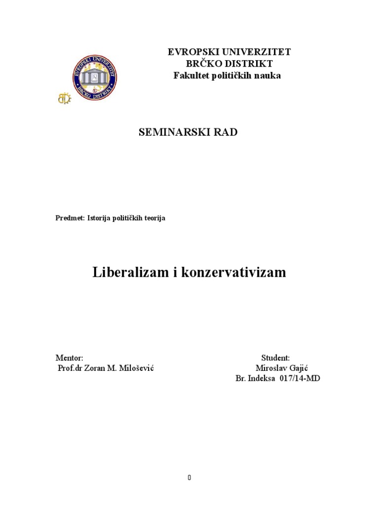 Seminarski Liberalizam I Konzervativizam | PDF