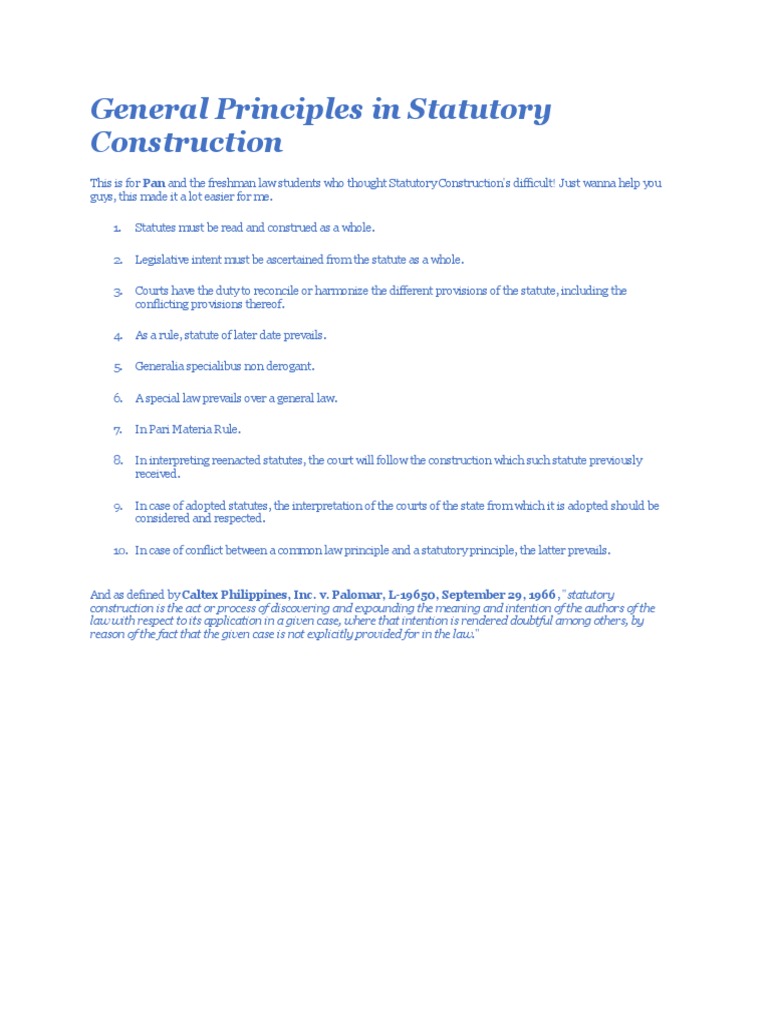 Key Principles of Statutory Construction | PDF