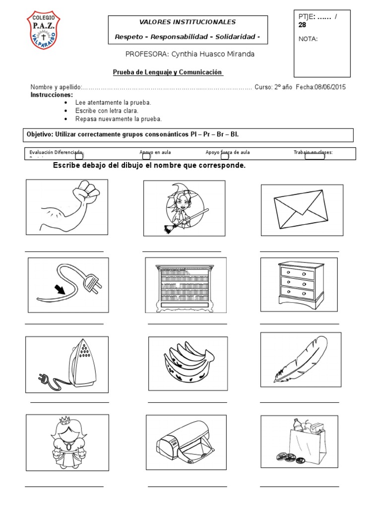 Prueba Grupos Consonanticos | PDF