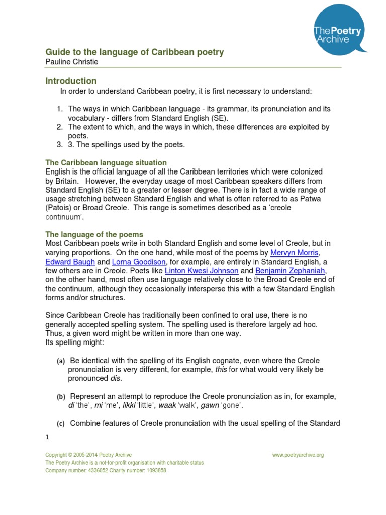 Guide To The Language of Caribbean Poetry | PDF | English Language ...