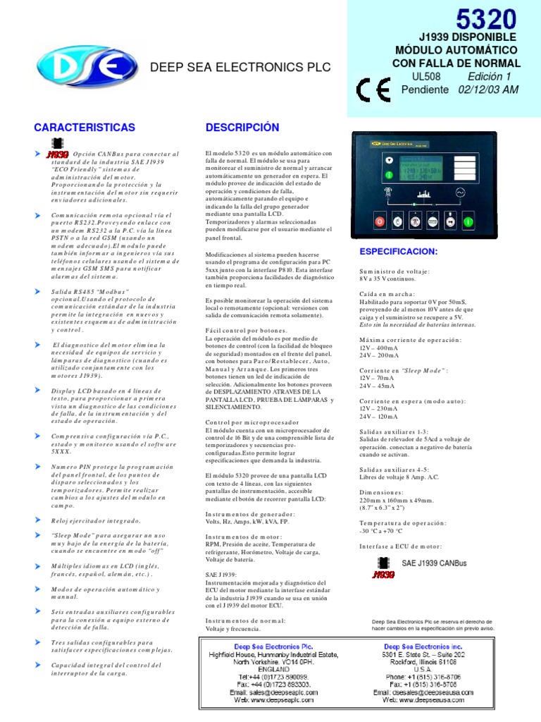 Especificaciones Tecnicas Deep Sea 5320 | PDF | Pantalla de cristal ...