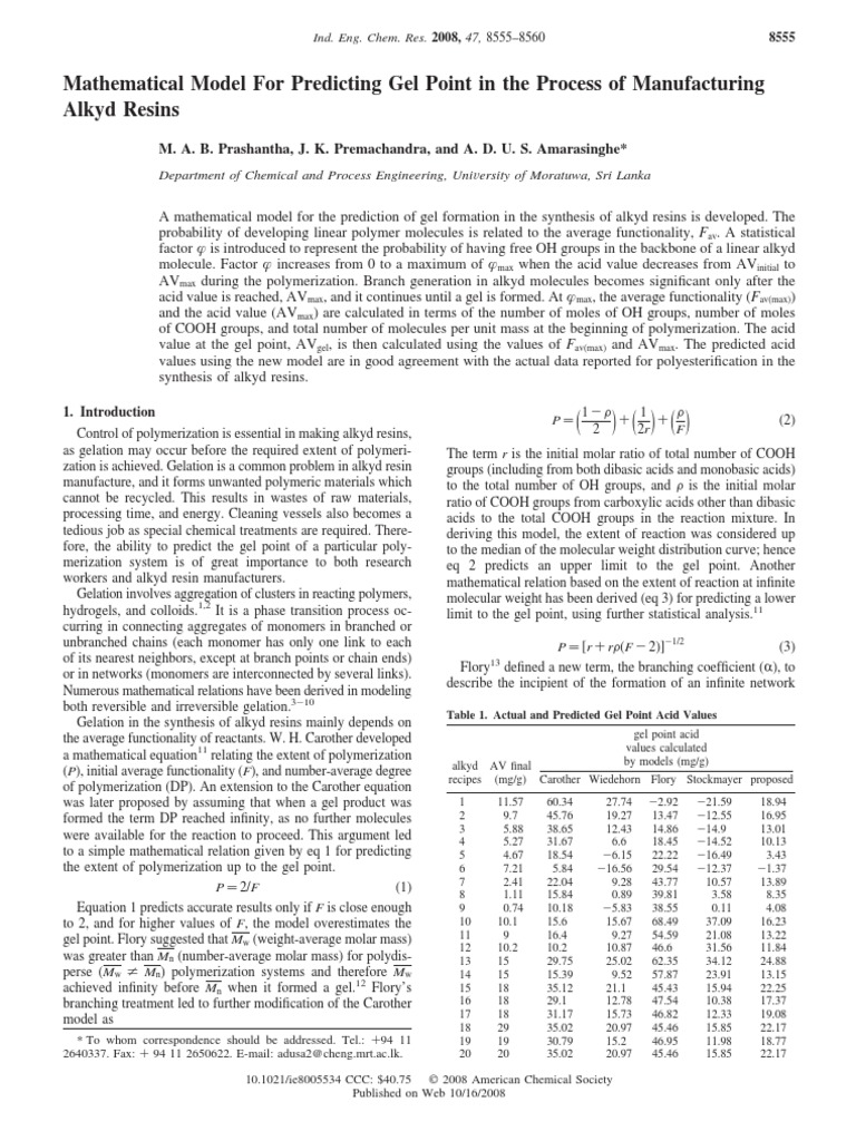 (2005) Mathematical Model For Predicting Gel Point in The Process of ...
