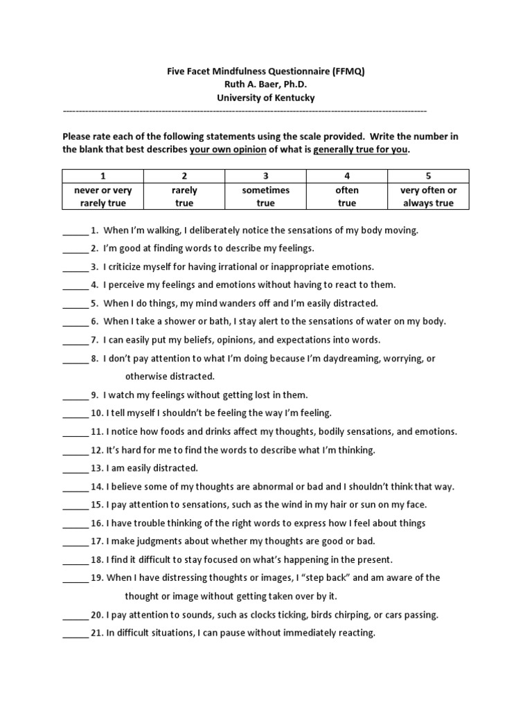 Cuestionario FFMQ | PDF | Odor | Emotions