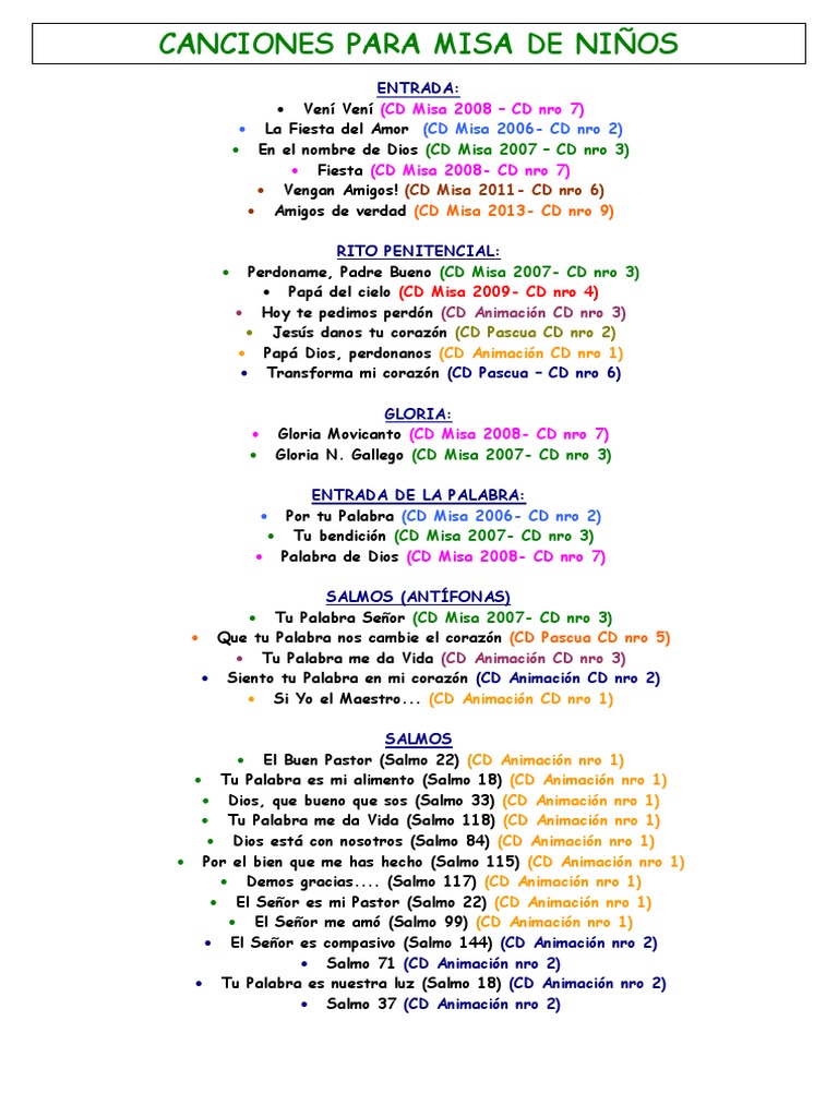 Canciones de misa Para Niños | Misa (liturgia) | María, madre de Jesús