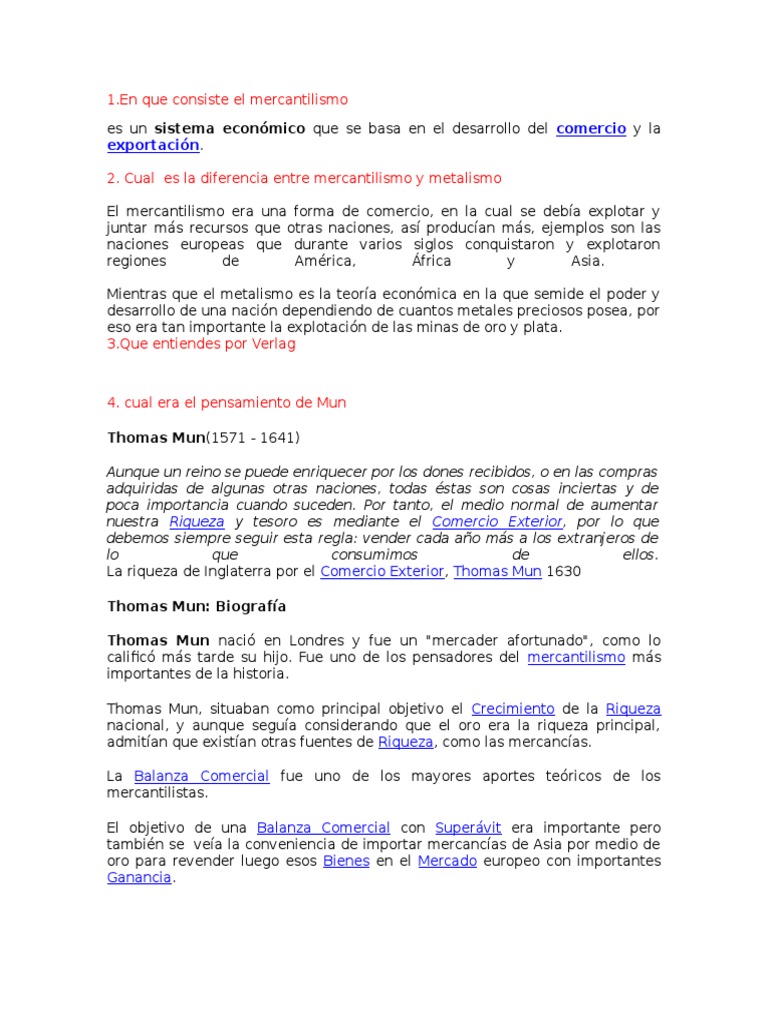 Mercantilismo y Thomas Mun: Claves Económicas | PDF | Monopolio ...