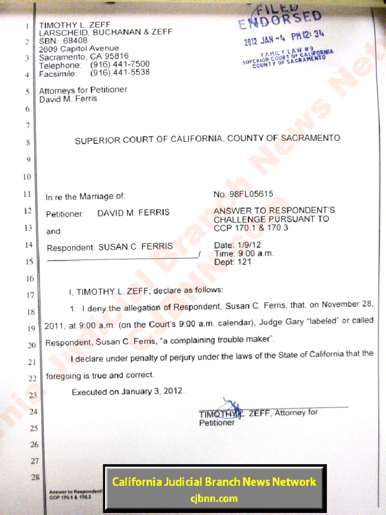 Attorney Tim Zeff Answer to Judge Matthew Gary Disqualification Motion ...