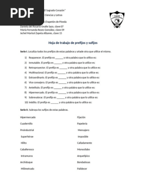 Hoja De Trabajo Con Respuestas Sobre Prefijos Y Sufijos Científicos