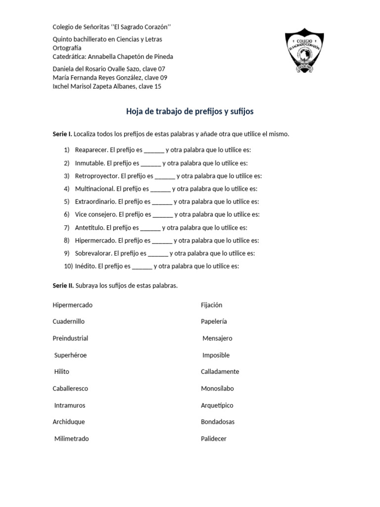 Prefijos y Sufijos Hoja de Trabajo | PDF | Morfología Lingüística ...