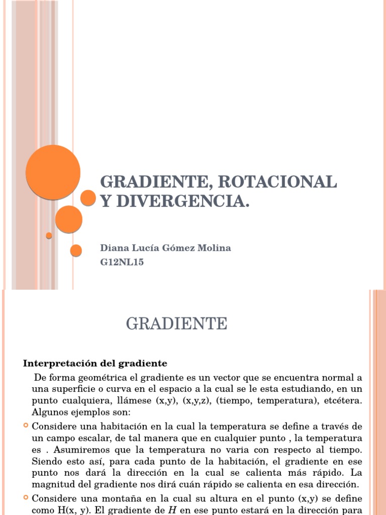 GRADIENTE, ROTACIONAL Y DIVERGENCIA..pptx | Gradiente | Análisis matemático